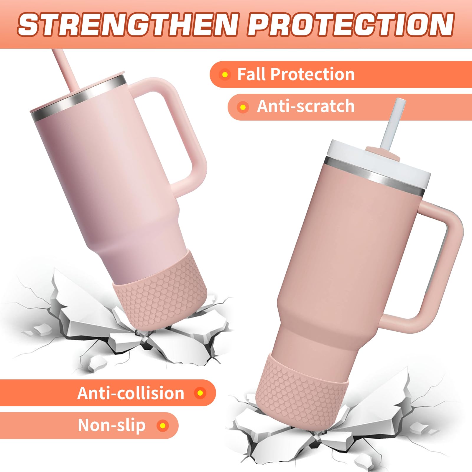 WUQID Heart Shaped Texture Silicone Boot Compatible with Stanle Quencher H2.0 IceFlow Flip 20oz 30oz 40oz,Hydroo Flask 12-24oz (Pink Dusk, Fits Hydro 12-24oz / Stanle 20-40oz Tumbler)