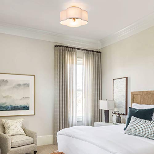 VILUXY Semi-Flush Mount Ceiling Light Fixture Cream White Fabric Drum Shade Antique Brass Brush Paint Finish for Bedroom, Dining Room, Corridor, Living Room 13.77" 4-Light