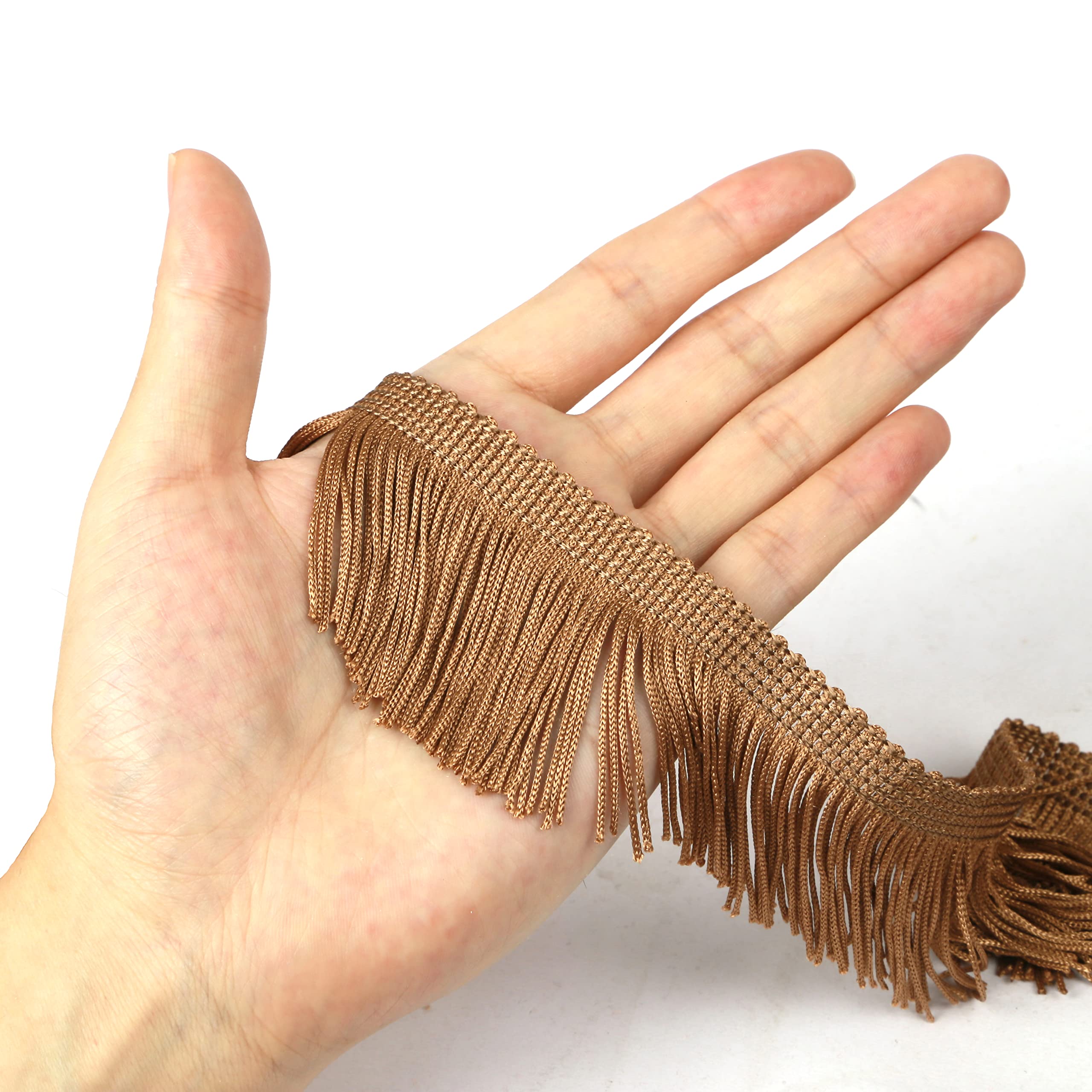 BEL AVENIR Lace Chainette Fringe Trim Polyester Tassel Trim with Hand Knitting for Home Accessories DIY Decoration (Coffee, 13.7 Yard x 2 Inches)