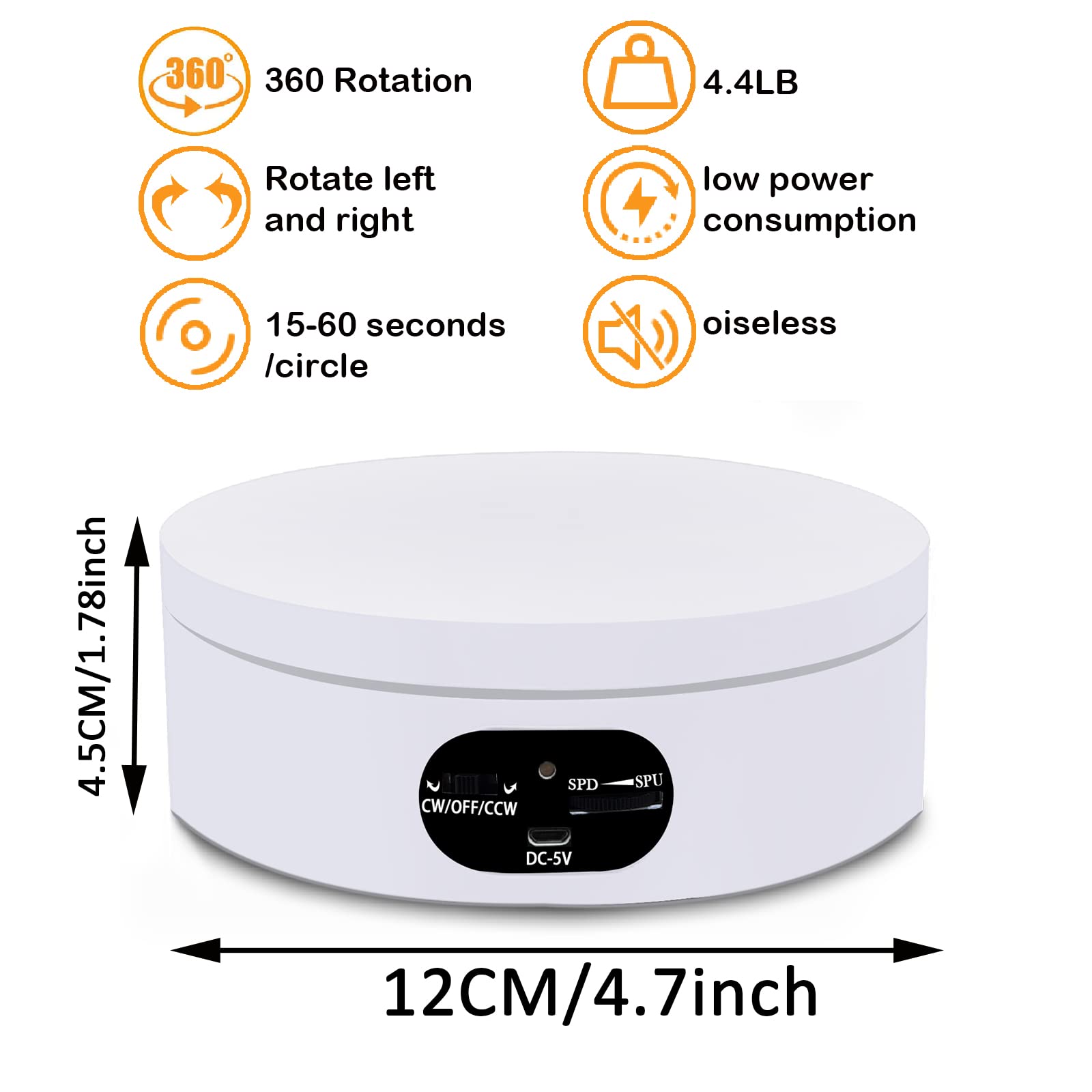 YVV Rotating Display Stand, 360 Degree Motorized Rotating Turntable, Adjustable Speed Rotating Display Stand, Electric Spinner for Photography Products Shows, Turner for Tumblers Display Base, White