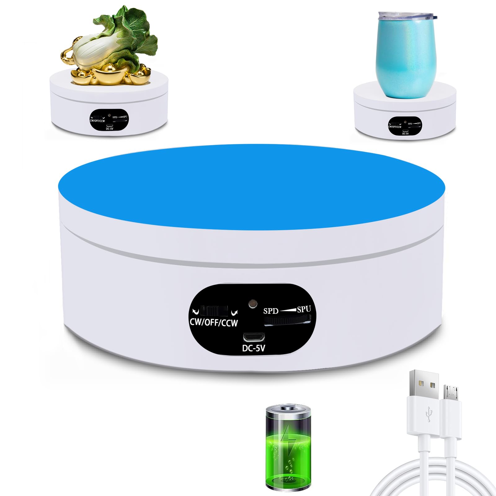YVV Rotating Display Stand, 360 Degree Motorized Rotating Turntable, Adjustable Speed Rotating Display Stand, Electric Spinner for Photography Products Shows, Turner for Tumblers Display Base, White