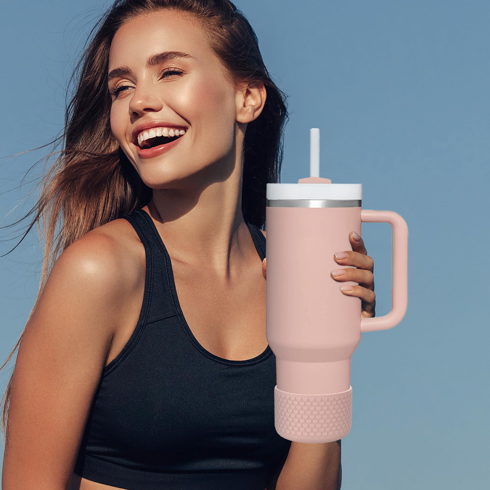 WUQID Heart Shaped Texture Silicone Boot Compatible with Stanle Quencher H2.0 IceFlow Flip 20oz 30oz 40oz,Hydroo Flask 12-24oz (Pink Dusk, Fits Hydro 12-24oz / Stanle 20-40oz Tumbler)