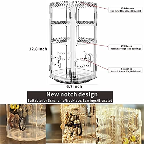 360 Rotating Earring Holder Organizer and Jewelry Displays,Clear Dangle Earinging Rack Necklace Bracelet Carousel Tree Towers,4 Tier Hanging Earring Display Stands for Necklaces Earrings Piercings