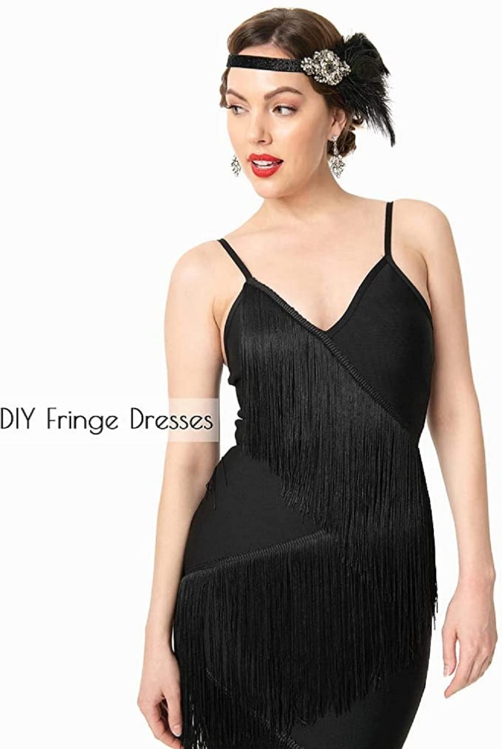 Fringe Trim Tassel 8 inch Wide 2 Yards Long for Clothes Accessories Latin Wedding Dress DIY Decoration (8in,Black)