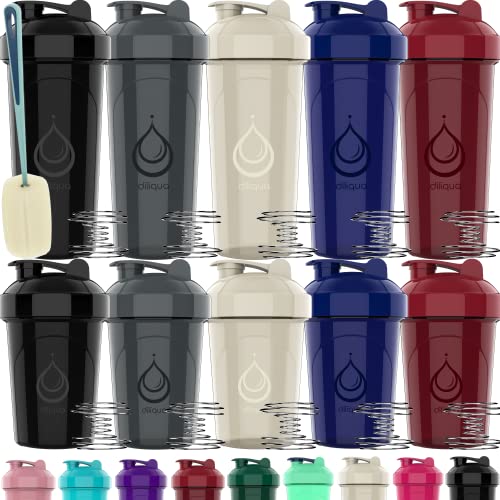 diliqua -10 PACK- Shaker Bottles for Protein Mixes | BPA-Free & Dishwasher Safe | 5 Large 28 oz & 5 20 oz small protein shaker bottle | Shaker Cups for protein shakes | Blender Shaker Bottle Pack