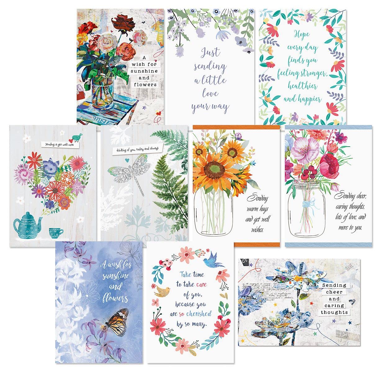 Get Well Greeting Card Value Pack – Set of 18 (9 Designs), Large 5 x 7 inches, Envelopes Included, by Current