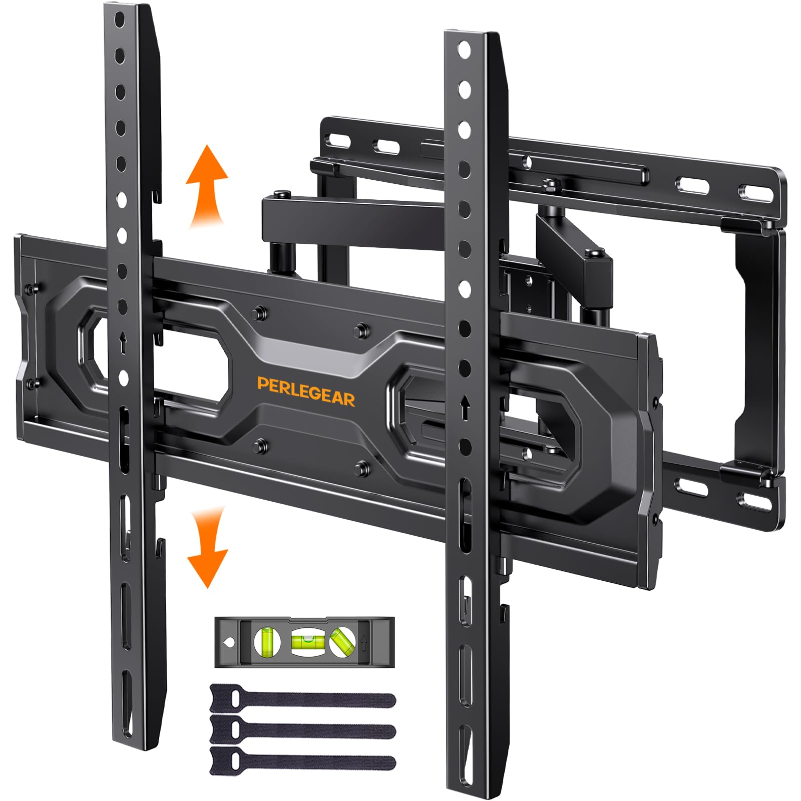 Perlegear Full Motion TV Wall Mount Bracket Swivel Articulating Extension Tilt Arms for 26-65 inch Flat Curved TVs, Max VESA 400x400mm up to 99lbs,16" Wood Studs,PGMFK4