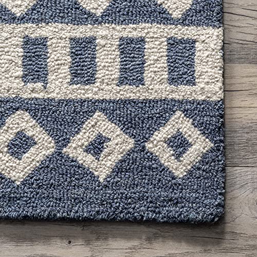 nuLOOM Meadow Hand Tufted Wool Tribal Geometric Area Rug, 4' x 6', Blue