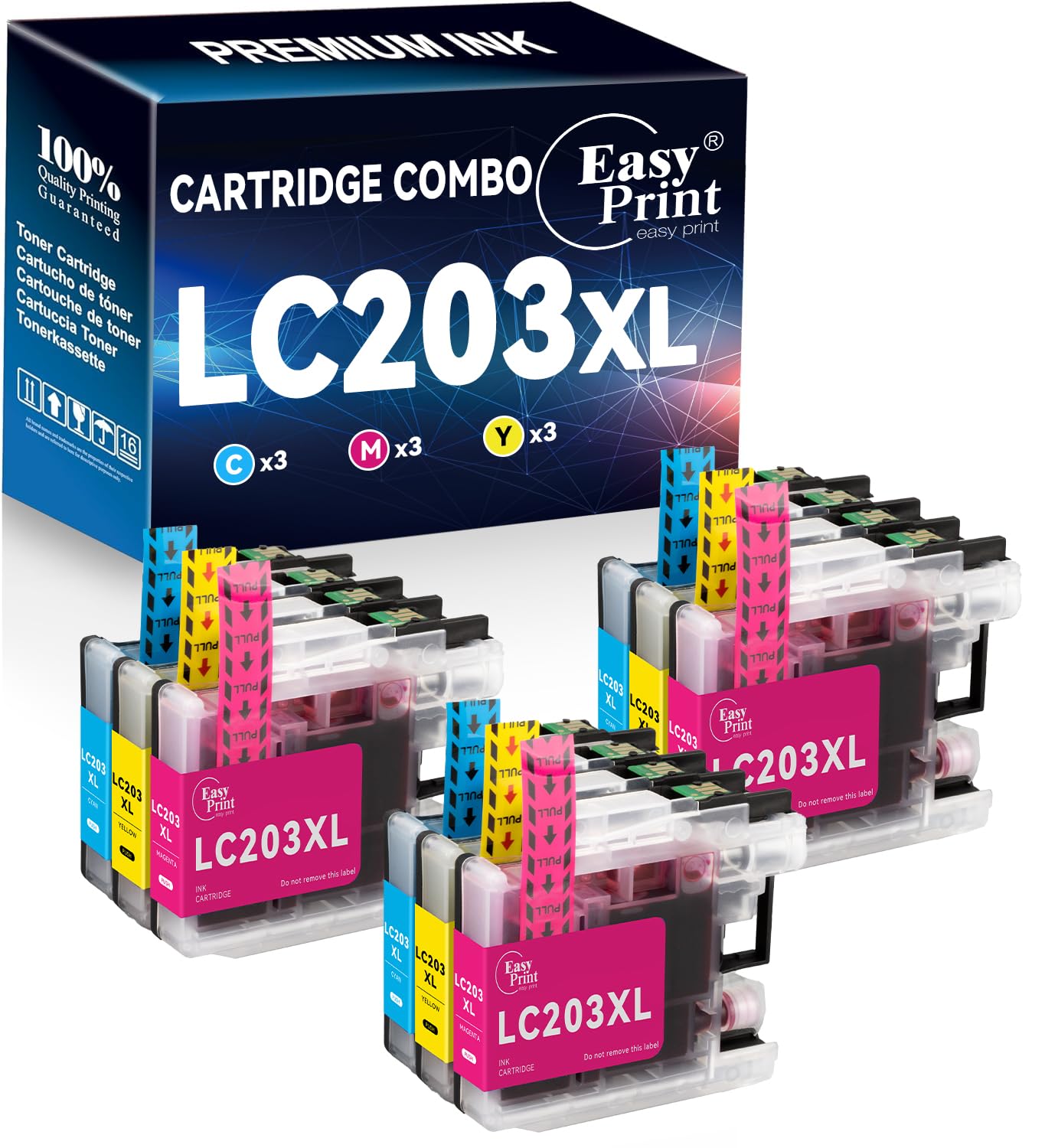 EASYPRINT Compatible LC203XL LC201XL Ink Cartridges LC203 LC201 Used for MFC-J480DW MFC-J880DW MFC-J4420DW MFC-J680DW MFC-J885DW, (3 Cyan, 3 Magenta, 3 Yellow, Total 9-Pack)