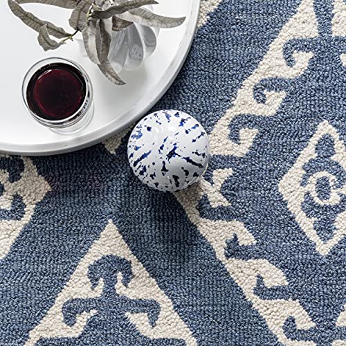 nuLOOM Meadow Hand Tufted Wool Tribal Geometric Area Rug, 4' x 6', Blue