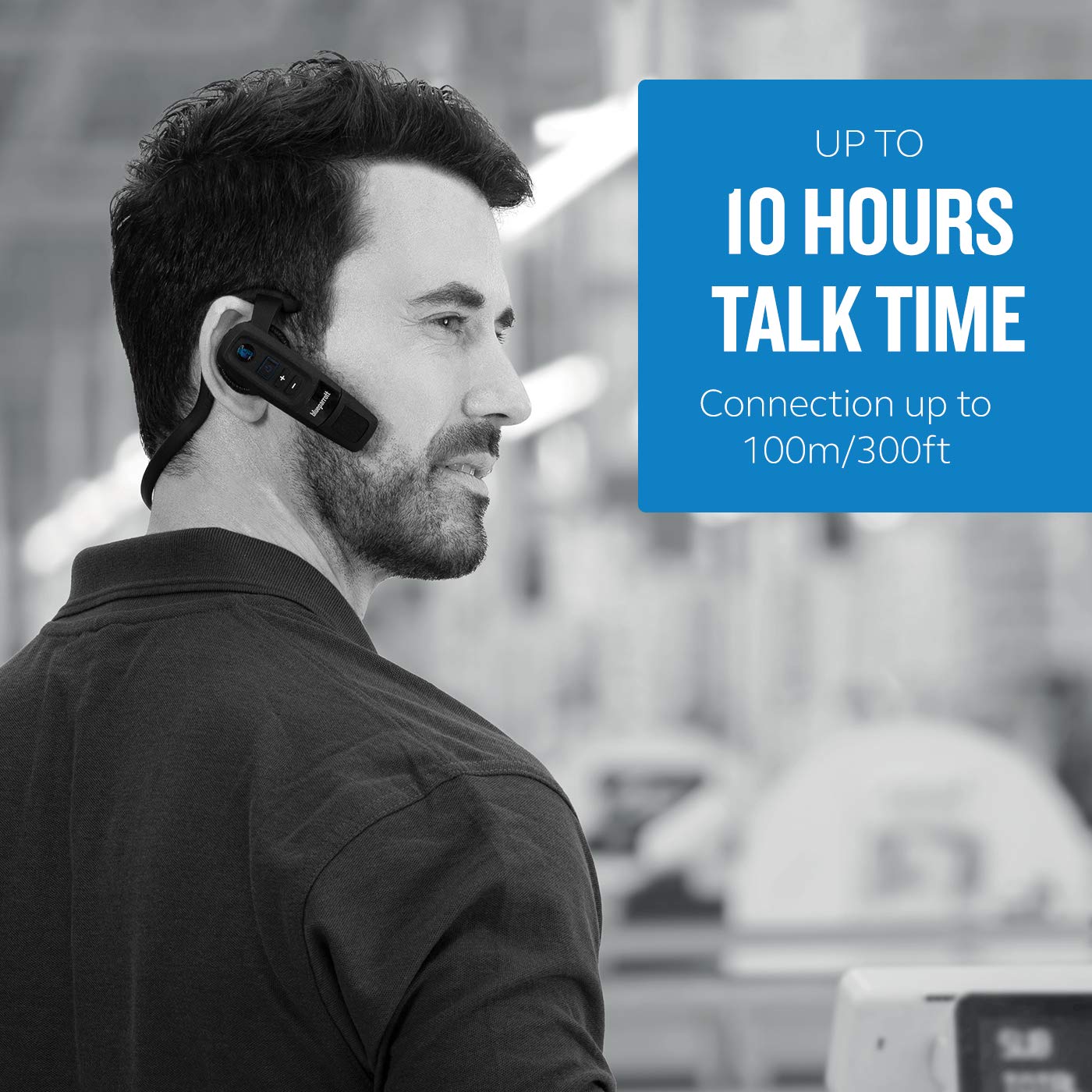 BlueParrott C300-XT Noise Canceling Bluetooth Headset β Hands-Free Wireless Headset, Perfect For High-Noise Environments, Long Wireless Range with Superior Sound, IP65-Rated, Black