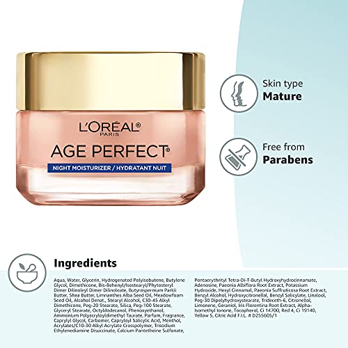 L'Oreal Paris Age Perfect Rosy Tone Anti-Aging Cooling Night Moisturizer, Reactivate Rosy Radiance and Firm Skin, 1.7 oz