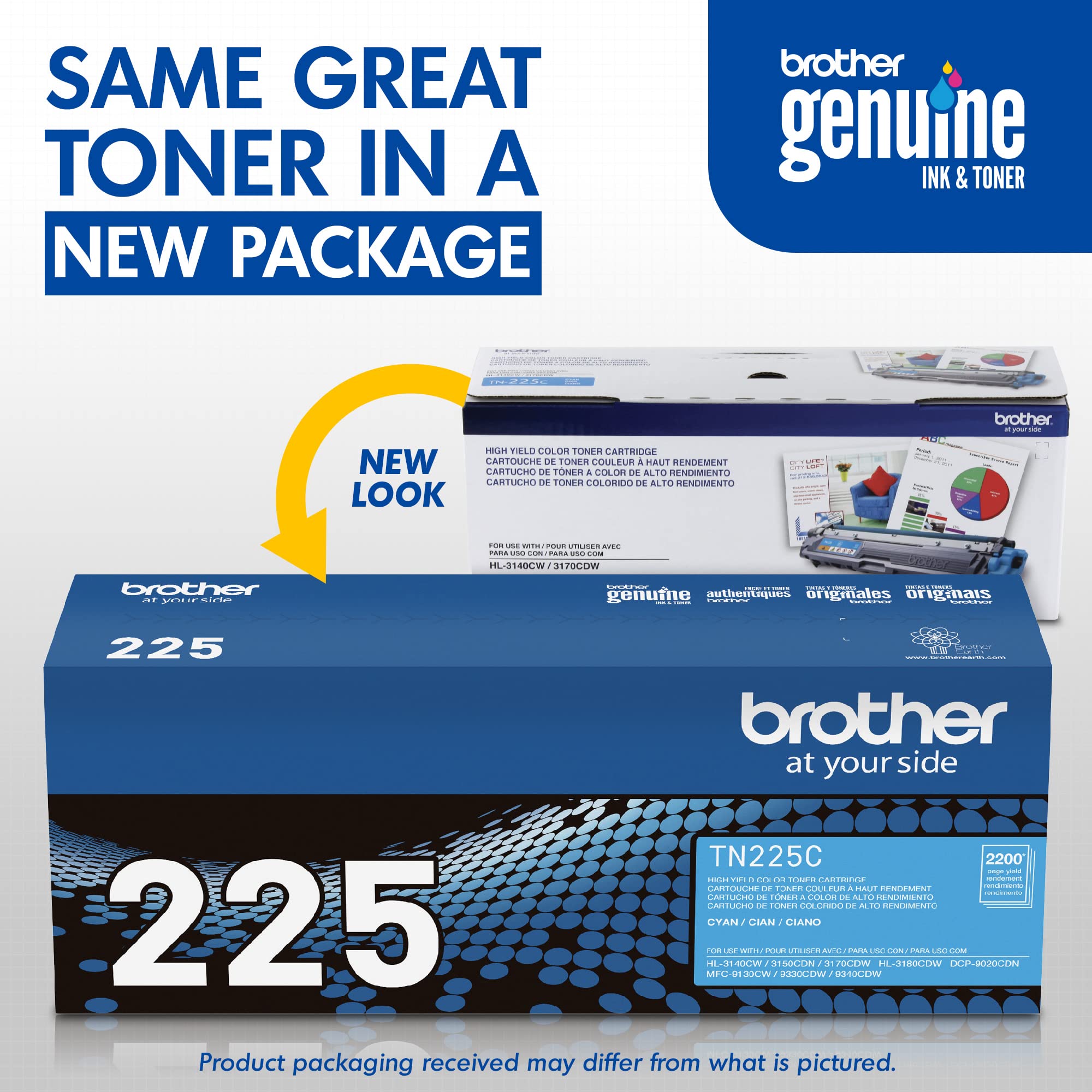 Brother Genuine High Yield Toner Cartridge, TN225C, Replacement Cyan Toner, Page Yield Up To 2,200 Pages, Amazon Dash Replenishment Cartridge, TN225