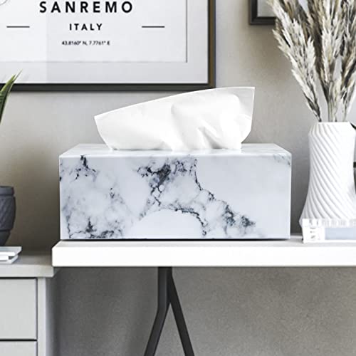 Marble Tissue Box Cover Rectangular,Facial Tissue Box Holder for Dresser Bathroom Decor,Tissue Dispenser for Home, Desks, Nightstands, Car…