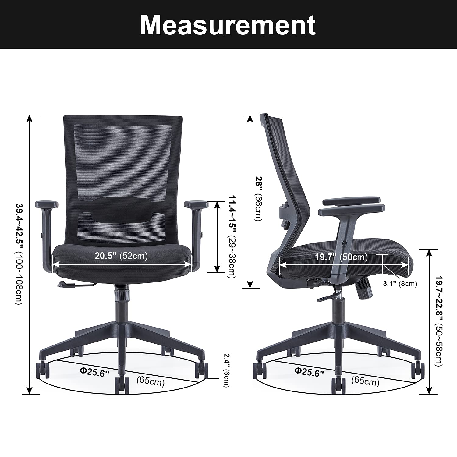 Farini Office Chair, Mid-Back Ergonomic Mesh Chair Executive Swivel Desk Chair with Lumbar Support Adjustable Height Arm (Black)