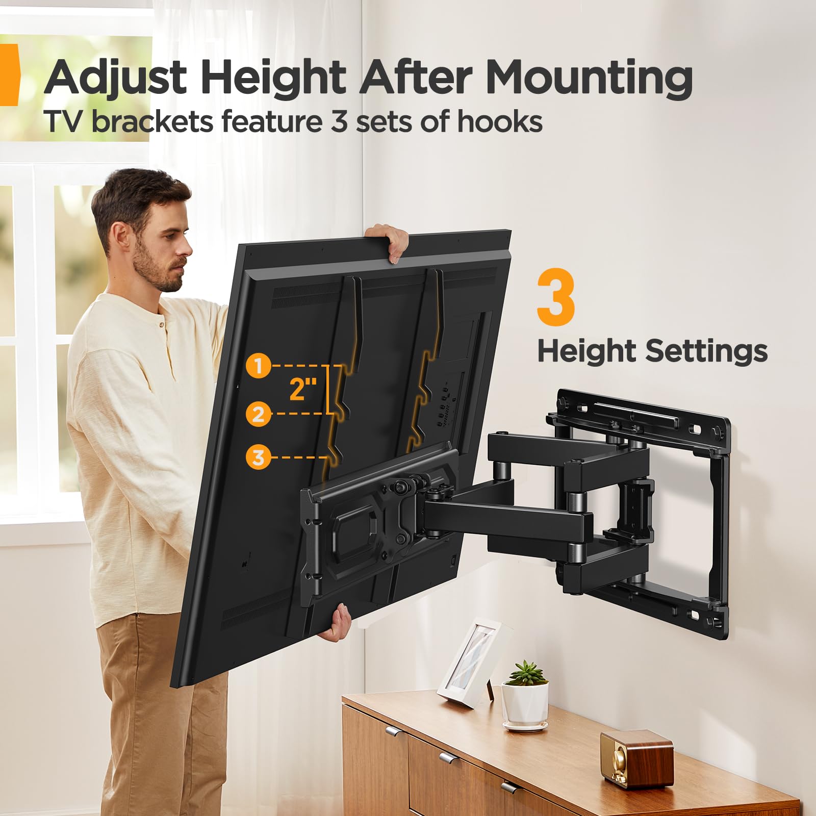 Perlegear Full Motion TV Wall Mount Bracket Swivel Articulating Extension Tilt Arms for 26-65 inch Flat Curved TVs, Max VESA 400x400mm up to 99lbs,16" Wood Studs,PGMFK4