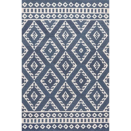 nuLOOM Meadow Hand Tufted Wool Tribal Geometric Area Rug, 4' x 6', Blue