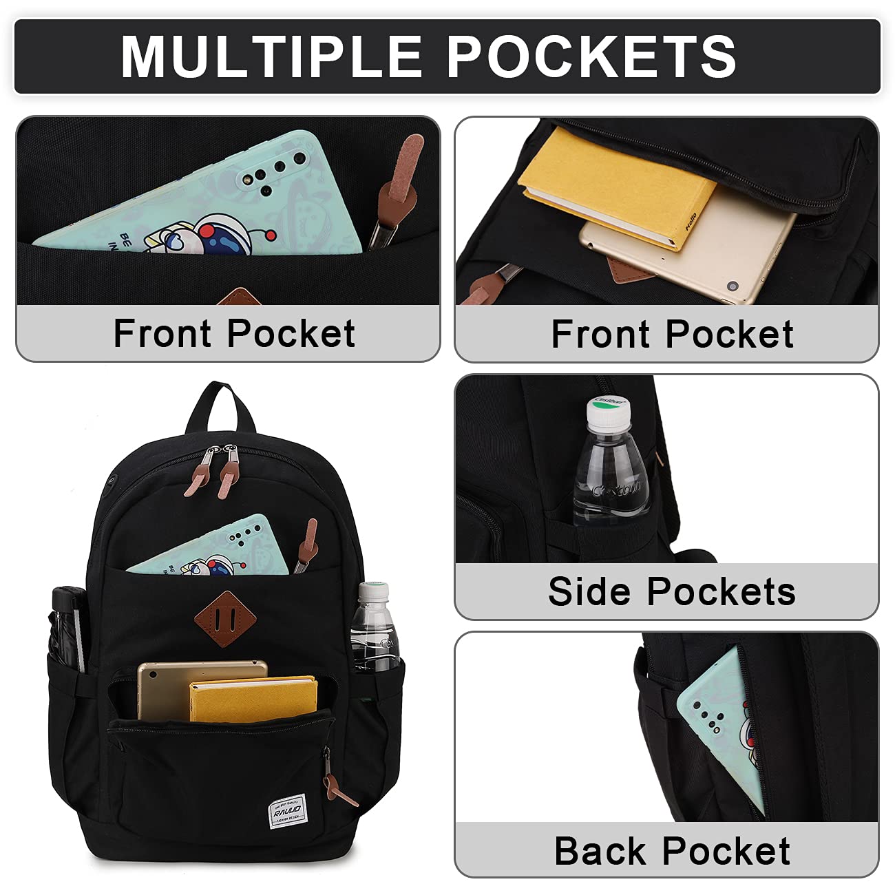 RAVUO Backpack for Men Women, Water Resistant Unisex 15.6 inch Laptop Backpack College School Bookbags with Two Front Pockets