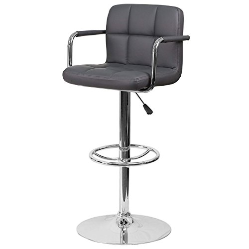 KLS14 Modern Barstools Hydraulic Adjustable Height 360-Degree Swivel Seat Sturdy Steel Frame Padded Cushion Seat Dining Chair Bar Pub Stool Home Office Furniture - Set of 2 Grey #1978