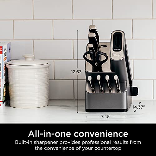 Ninja K32009 Foodi NeverDull Premium Knife System, 9 Piece Knife Block Set with Built-in Sharpener, German Stainless Steel Knives, Black