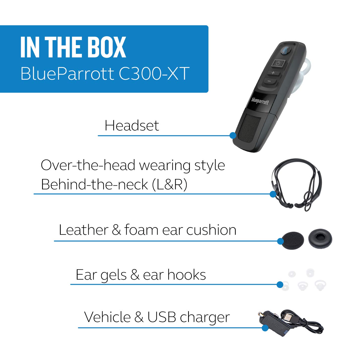 BlueParrott C300-XT Noise Canceling Bluetooth Headset β Hands-Free Wireless Headset, Perfect For High-Noise Environments, Long Wireless Range with Superior Sound, IP65-Rated, Black