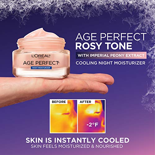 L'Oreal Paris Age Perfect Rosy Tone Anti-Aging Cooling Night Moisturizer, Reactivate Rosy Radiance and Firm Skin, 1.7 oz
