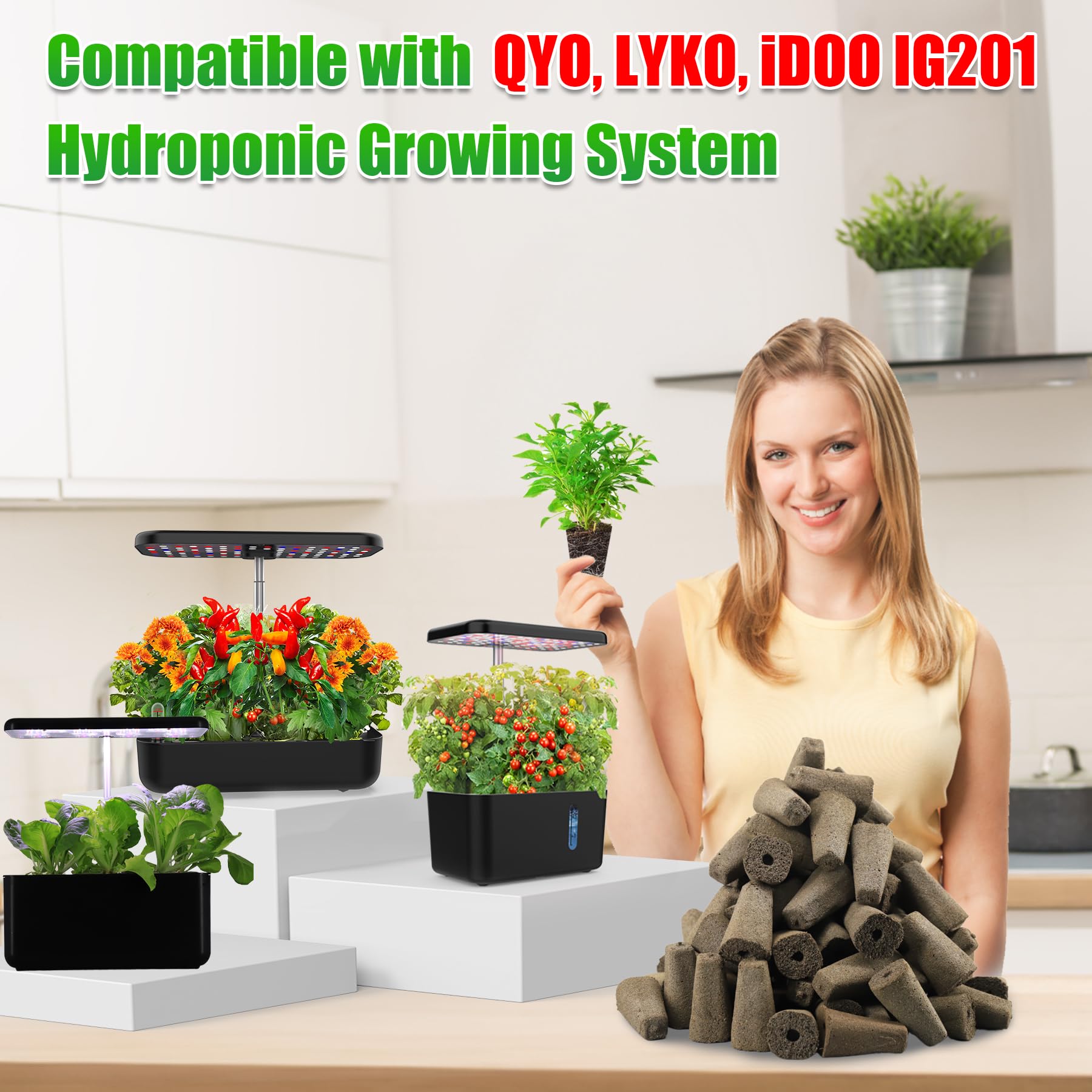 Haovegfloer 30 PCS Grow Sponges, Seed Starter Pods Replacement Root Growth Sponges, Seed Pods Kit for Partly QYO, LYKO, Idoo Hydroponic Garden System(Square