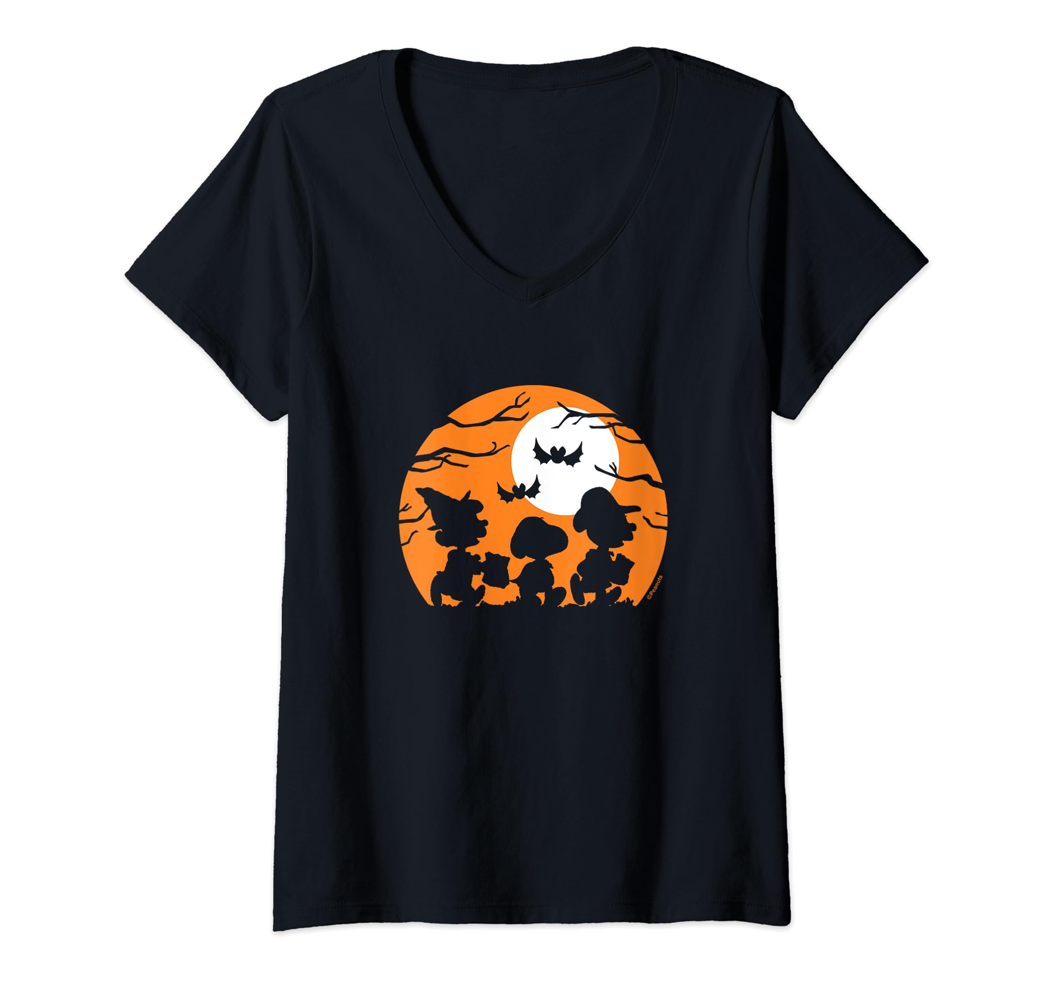 Womens Peanuts - Halloween - Trick Or treat Silhouettes V-Neck T-Shirt