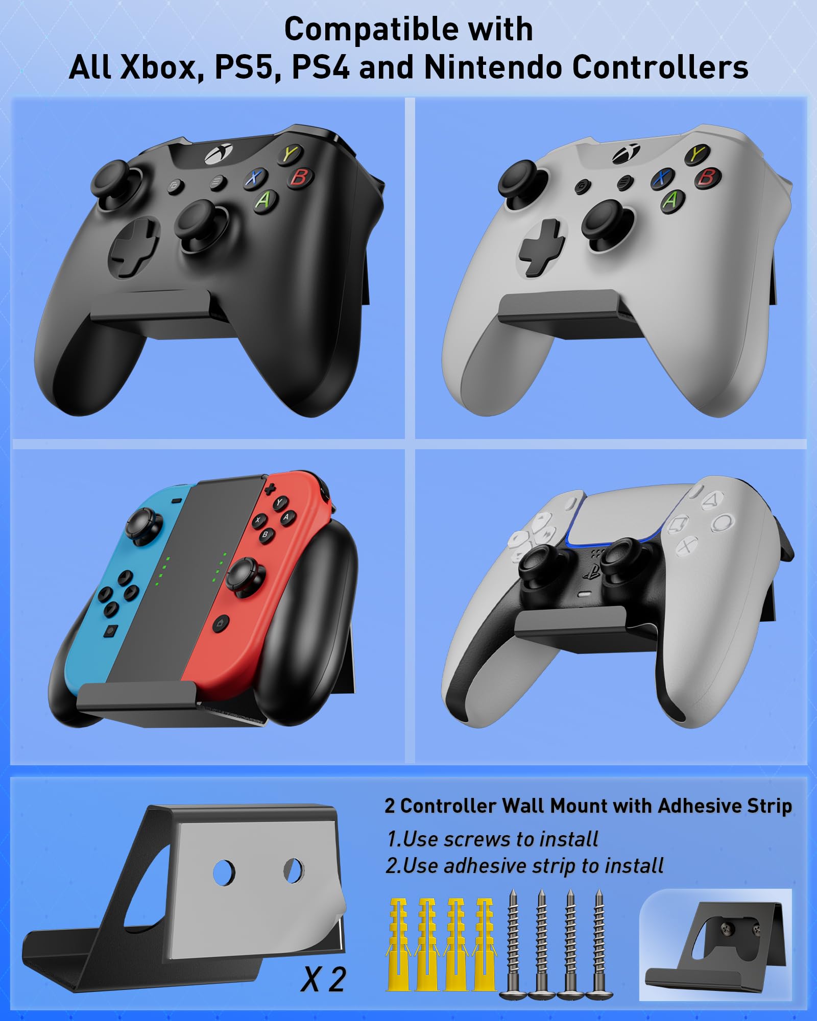 ZAONOOL Wall Mount for Nintendo Switch and Switch OLED with 2 Controller Wall Holders, Metal Wall Mount Kit Stand with 5 Game Card and 4 JoyCon Shelfs, Safely Store Console Near or Behind TV, Black