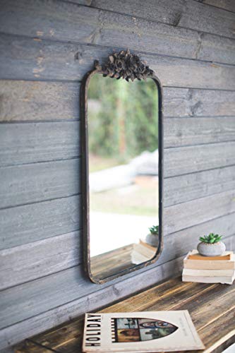 First of a Kind Large Decorative Distressed Rustic Wall Mirror with Flower Detail