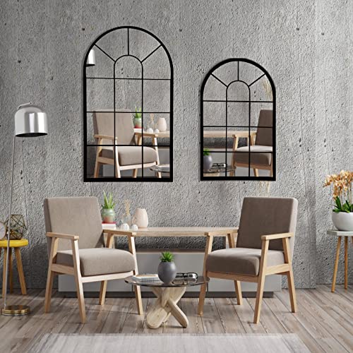 HQiJun Wall Mirror Window Decorative Mirrors Arched Farmhouse for Living Room Bedroom Entryway Bathroom Vanity (19.7β x31.5β x0.9β)