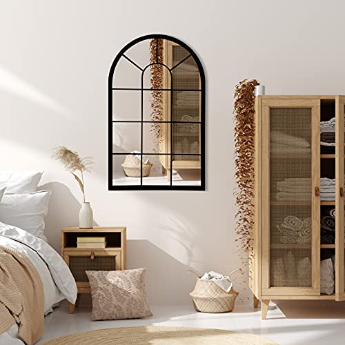 HQiJun Wall Mirror Window Decorative Mirrors Arched Farmhouse for Living Room Bedroom Entryway Bathroom Vanity (19.7β x31.5β x0.9β)
