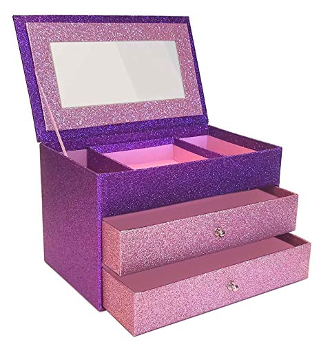 Sparkle Glamour Jewelry Box Organizer (Purple with pink drawers)