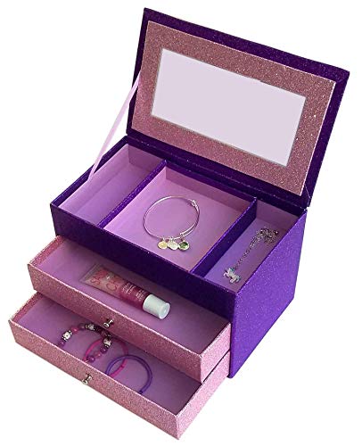Sparkle Glamour Jewelry Box Organizer (Purple with pink drawers)