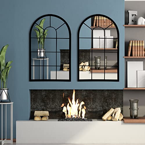 HQiJun Wall Mirror Window Decorative Mirrors Arched Farmhouse for Living Room Bedroom Entryway Bathroom Vanity (19.7β x31.5β x0.9β)