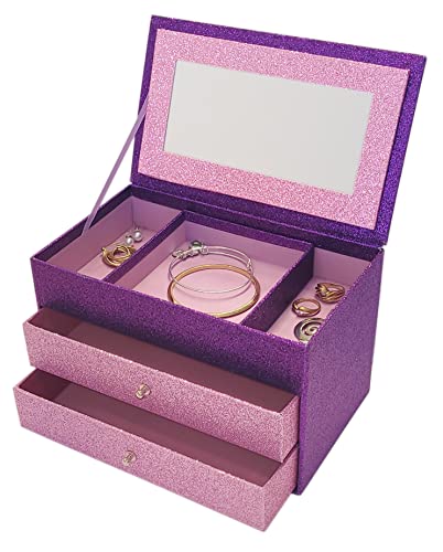 Sparkle Glamour Jewelry Box Organizer (Purple with pink drawers)