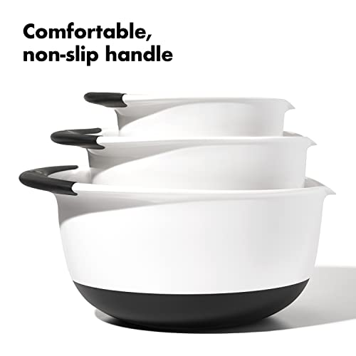 OXO Good Grips 3- Piece Plastic Mixing Bowl Set, 2500 ml,White/Black