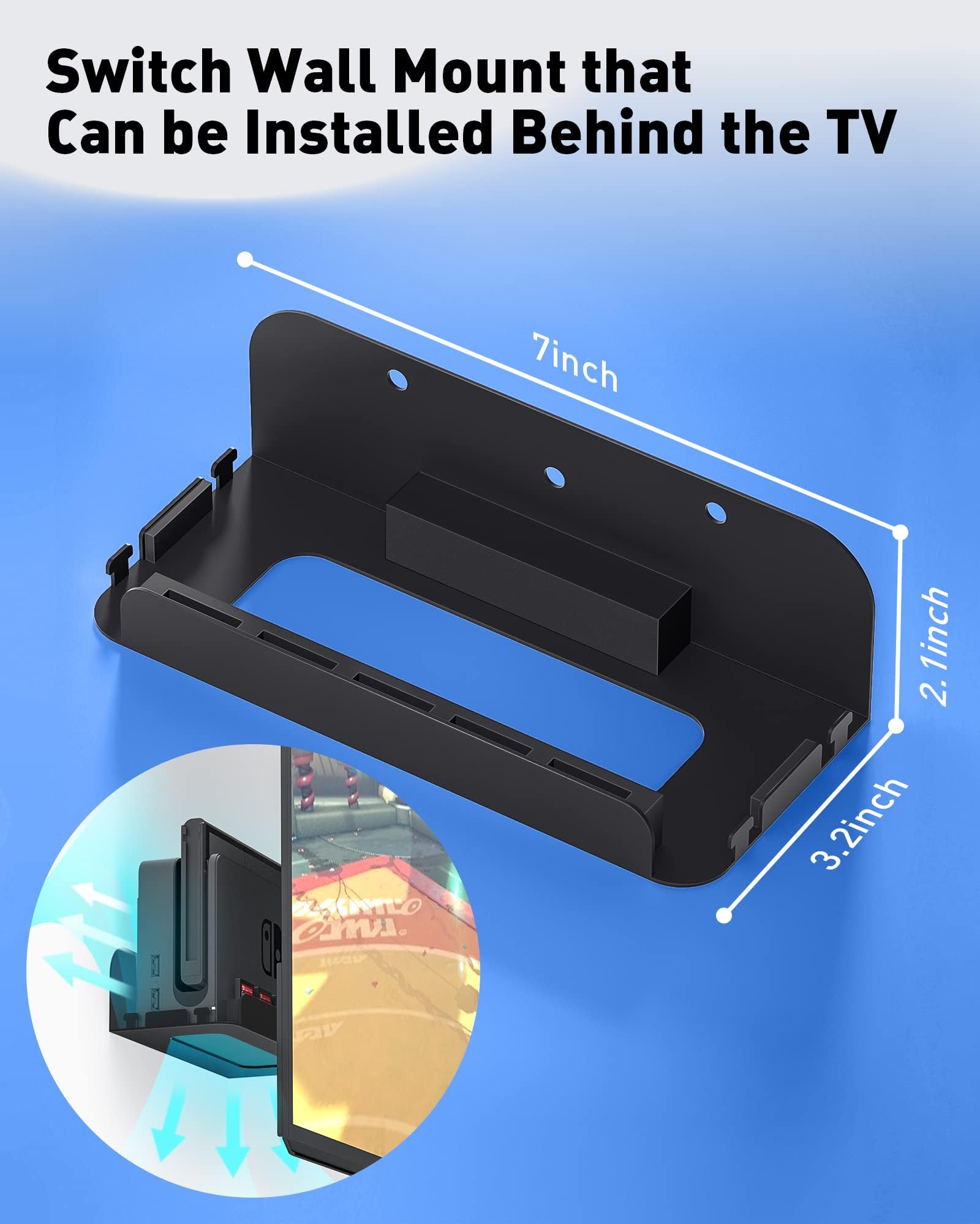 ZAONOOL Wall Mount for Nintendo Switch and Switch OLED with 2 Controller Wall Holders, Metal Wall Mount Kit Stand with 5 Game Card and 4 JoyCon Shelfs, Safely Store Console Near or Behind TV, Black