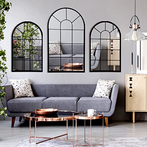 HQiJun Wall Mirror Window Decorative Mirrors Arched Farmhouse for Living Room Bedroom Entryway Bathroom Vanity (19.7β x31.5β x0.9β)
