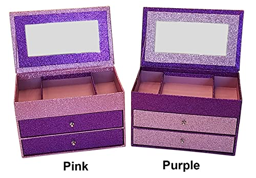 Sparkle Glamour Jewelry Box Organizer (Purple with pink drawers)