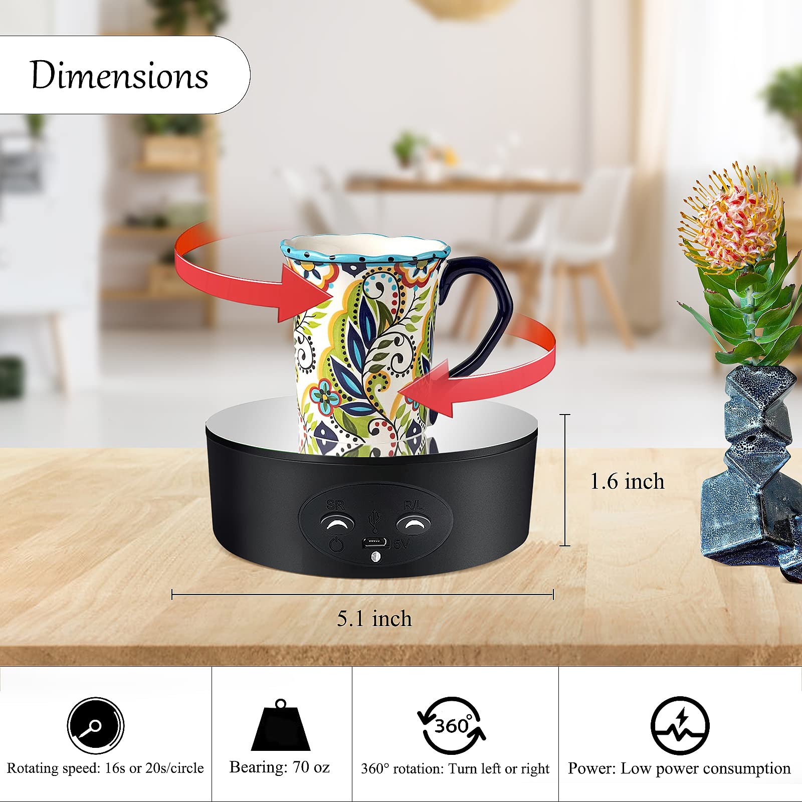 Riomh Rotating Display Stand, 360 Degree Automatic Mute Spin Turntable for Photography Display, Shooting Videos, Figures and Collections Display (Black)
