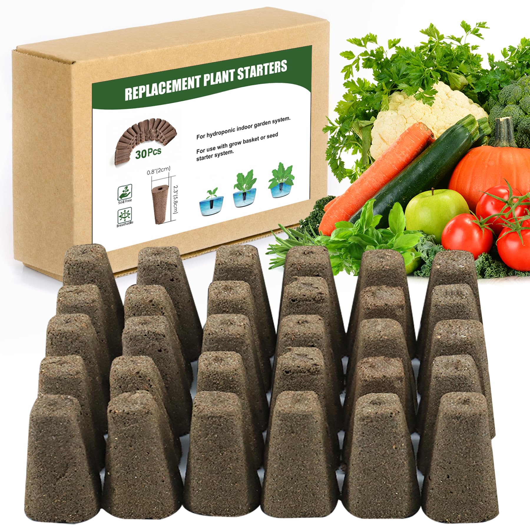 Haovegfloer 30 PCS Grow Sponges, Seed Starter Pods Replacement Root Growth Sponges, Seed Pods Kit for Partly QYO, LYKO, Idoo Hydroponic Garden System(Square