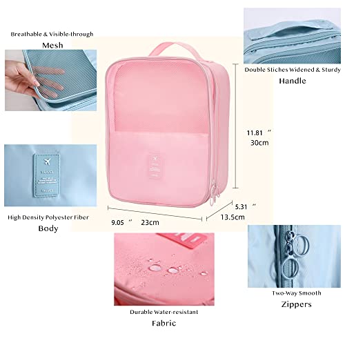 Travel Accessories Shoe Bags for Storage Travel Pouches, Travel Essentials Luggage Packing Cubes with Handle, Shoe Organizer for Suitcase with Luggage Handle Strap (Pink Striped)