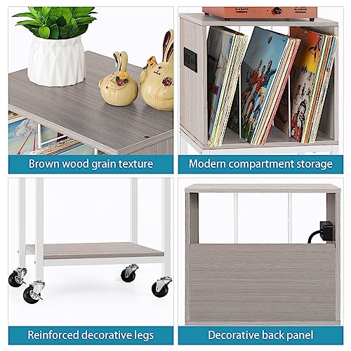 Melos Record Player Table with 3-Tier Vinyl Record Storage Cabinet, Turntable Stand, End Table, Nightstand for Living Room, Bedroom, Office (White)