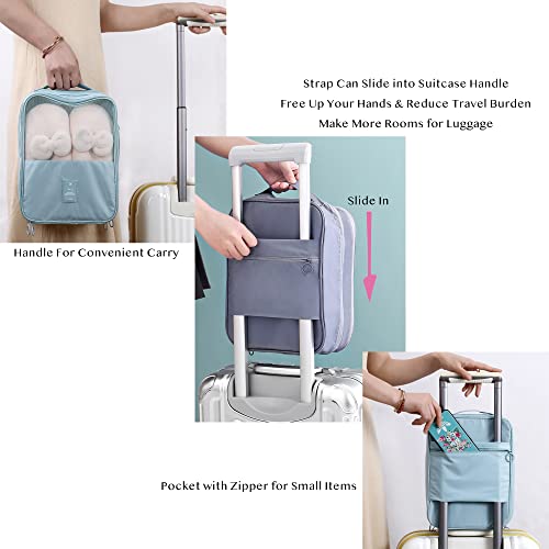 Travel Accessories Shoe Bags for Storage Travel Pouches, Travel Essentials Luggage Packing Cubes with Handle, Shoe Organizer for Suitcase with Luggage Handle Strap (Pink Striped)