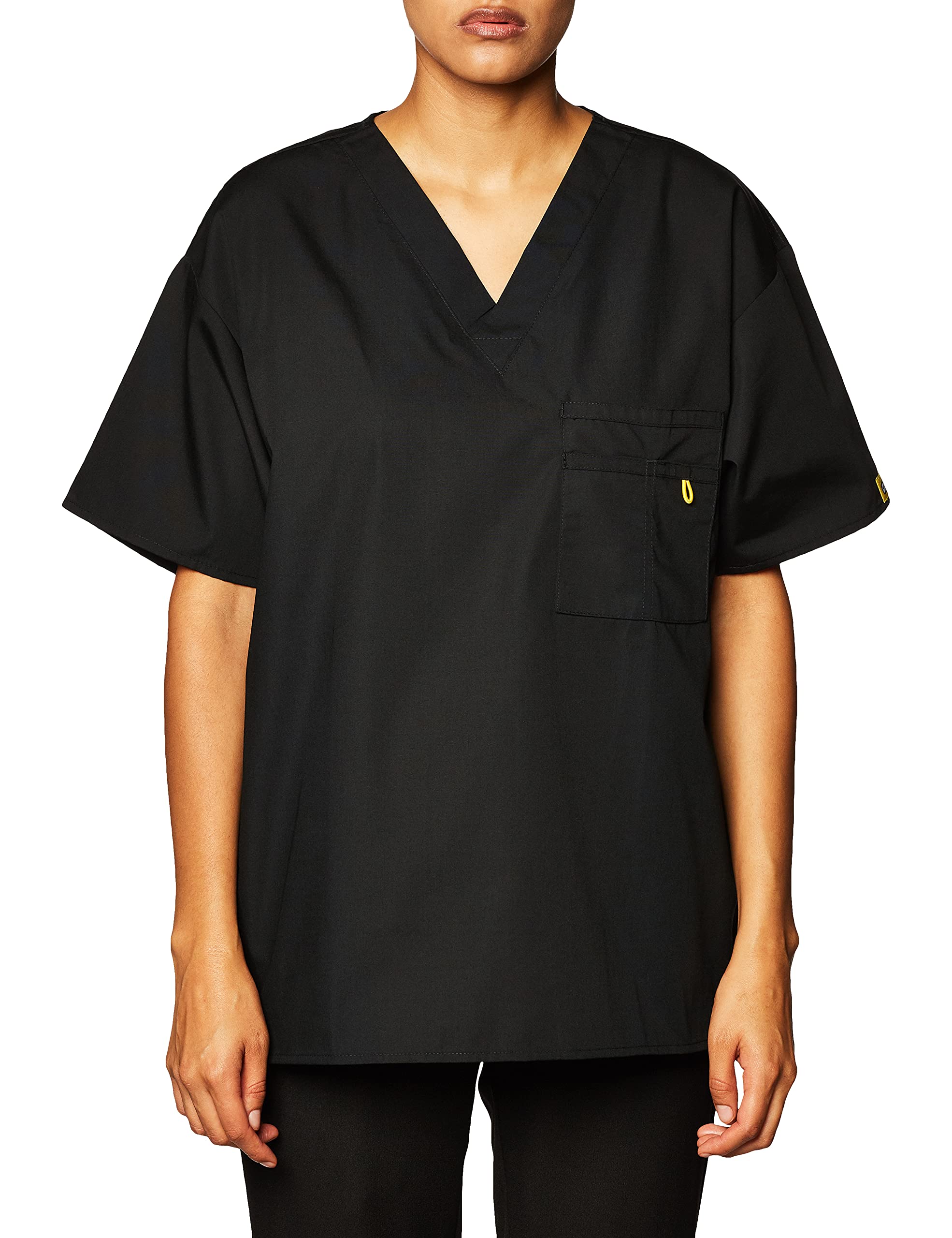 WonderWink Men's The Alpha Unisex V-Neck Scrub Top, Black, Medium
