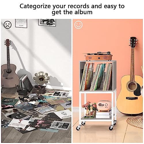 Melos Record Player Table with 3-Tier Vinyl Record Storage Cabinet, Turntable Stand, End Table, Nightstand for Living Room, Bedroom, Office (White)