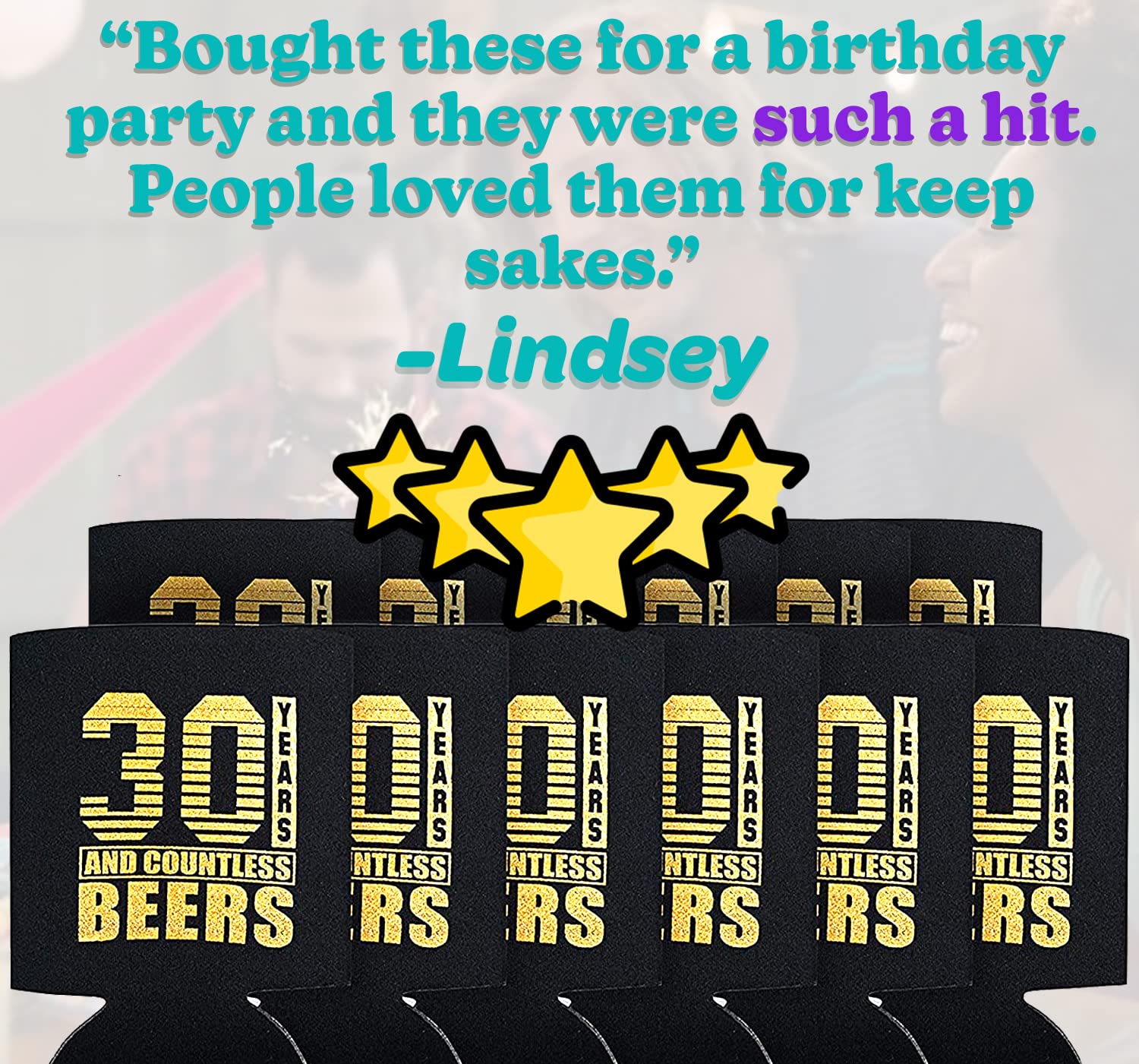 Happy 30th Birthday Decorations for Him and Her Can Cooler 12 Pack - Dirty 30 Birthday Decorations for Her and Him, Insulated Thermocoolers - Black & Gold (Original) (Original, Regular)