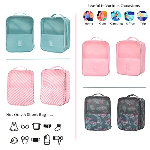 Travel Accessories Shoe Bags for Storage Travel Pouches, Travel Essentials Luggage Packing Cubes with Handle, Shoe Organizer for Suitcase with Luggage Handle Strap (Pink Striped)