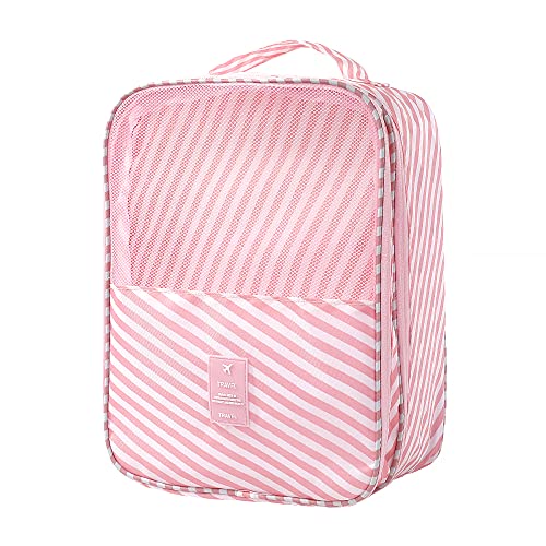 Travel Accessories Shoe Bags for Storage Travel Pouches, Travel Essentials Luggage Packing Cubes with Handle, Shoe Organizer for Suitcase with Luggage Handle Strap (Pink Striped)